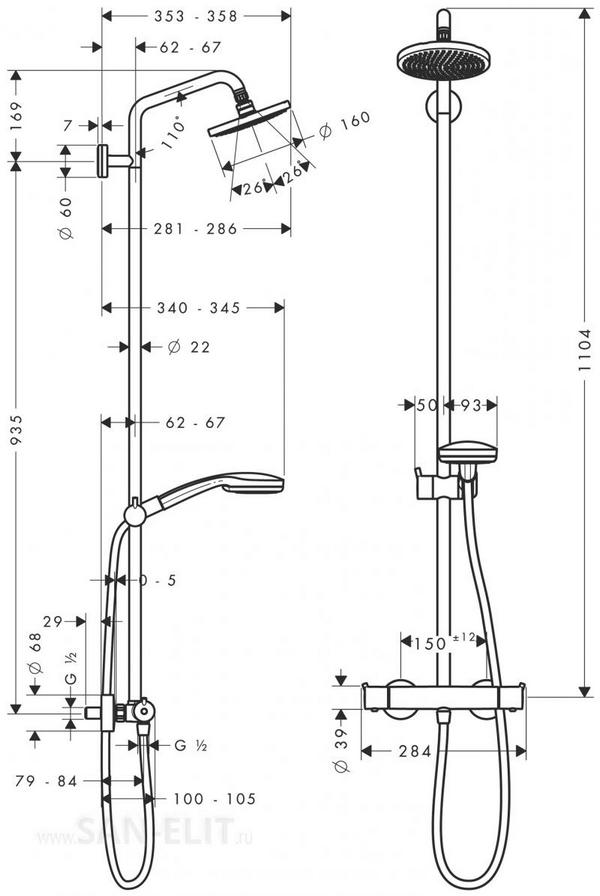 Душевая стойка Hansgrohe Croma 160 Showerpipe 27135000 – купить за 77 ...